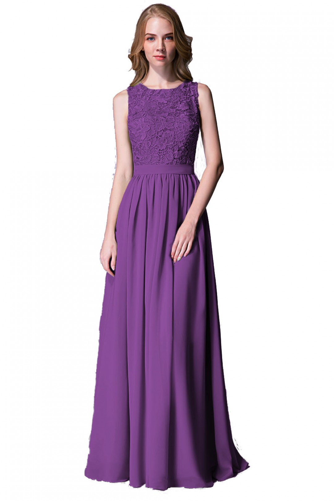 Lace Upper Bodice Illusion Scoop Neck Chiffon Bridesmaid Dress Sleeveless lace-upper-bodice-illusion-scoop-neck-chiffon-bridesmaid-dress-sleeveless